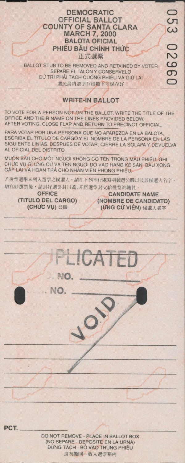 Democratic official ballot County of Santa Clara - voided - CHM Revolution