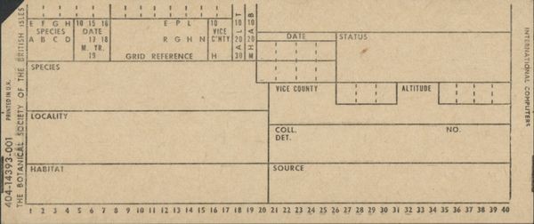 Botanical Society of the British Isles punched card - CHM Revolution